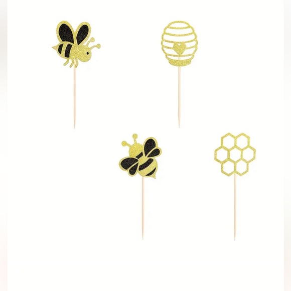 Party Supplies | 12pc Bumble Bee Cupcake Toppers Glitter Bee Honeycomb ...